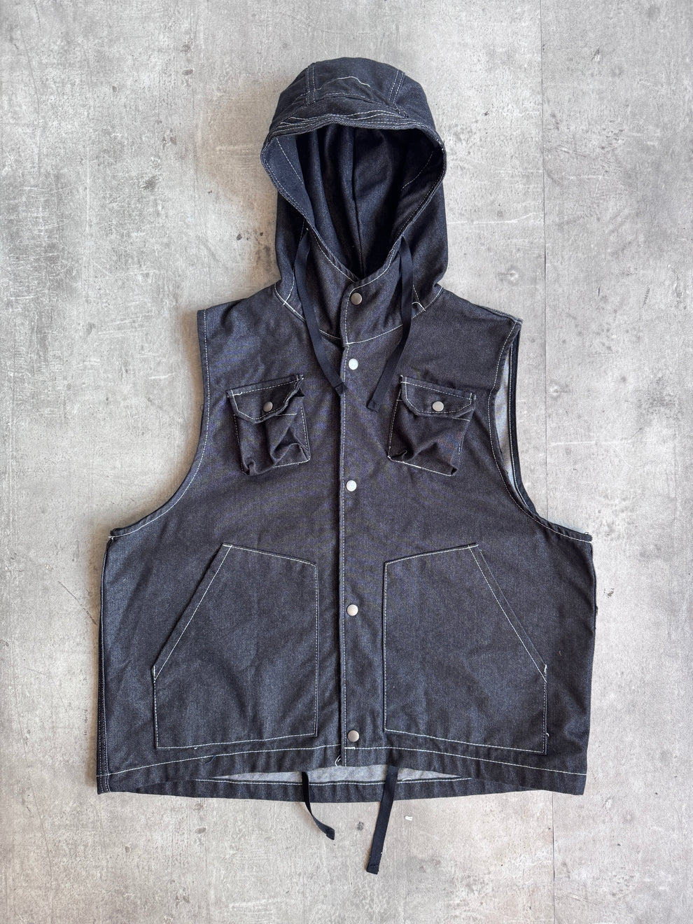 Farmers Market Black Denim Multipocket Cap HoodIndustrial Vest – Vintage